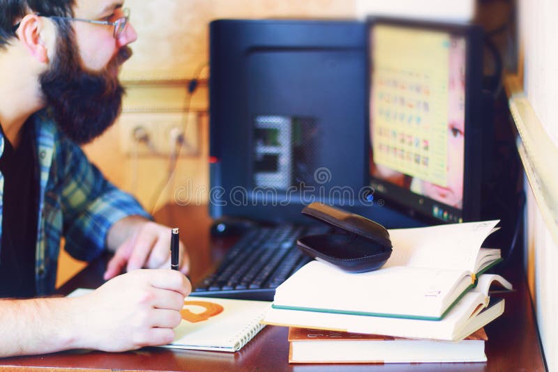 Male Work Computer Pen Write Stock Image - Image of laptop, learn: 79691273