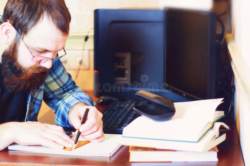 Male Work Computer Pen Write Stock Photo - Image of handsome, knowledge ...