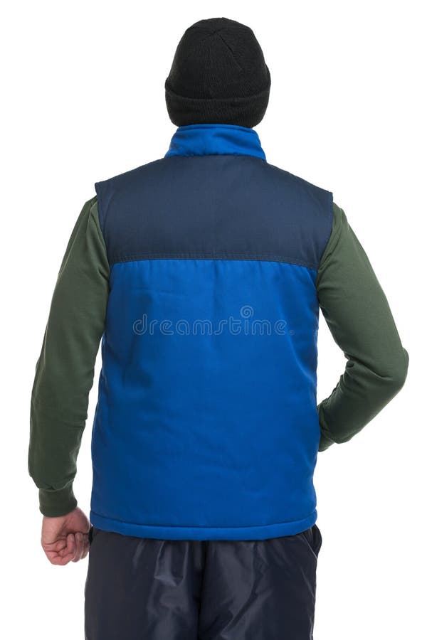 Male in Work Vest Isolated Rearview Stock Image - Image of pullover ...