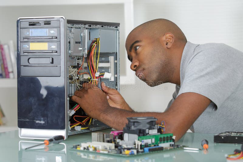 Male worker assembling cpu stock photo. Image of technician - 188230176