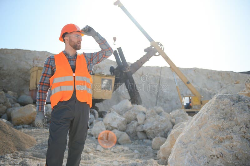 Male Worker with Bulldozer in Sand Quarry Stock Photo - Image of people ...