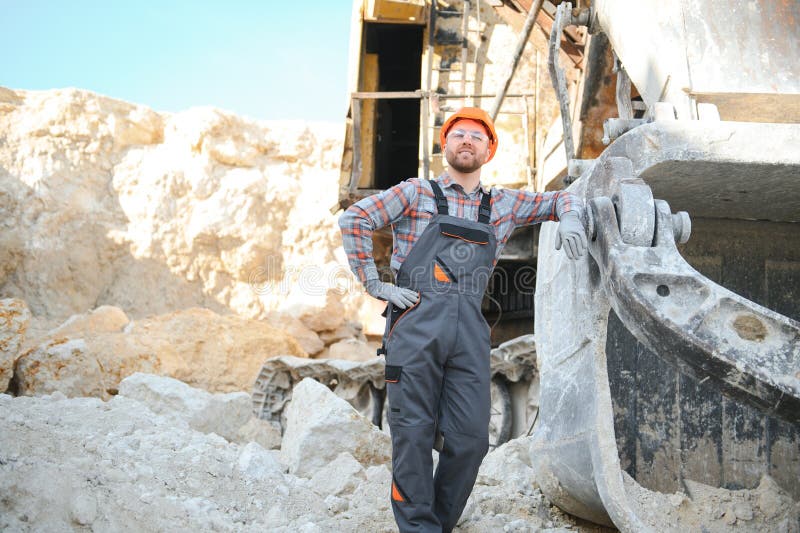 Male Worker with Bulldozer in Sand Quarry Stock Photo - Image of ...