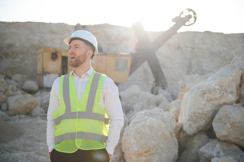 Male Worker with Bulldozer in Sand Quarry Stock Photo - Image of ...