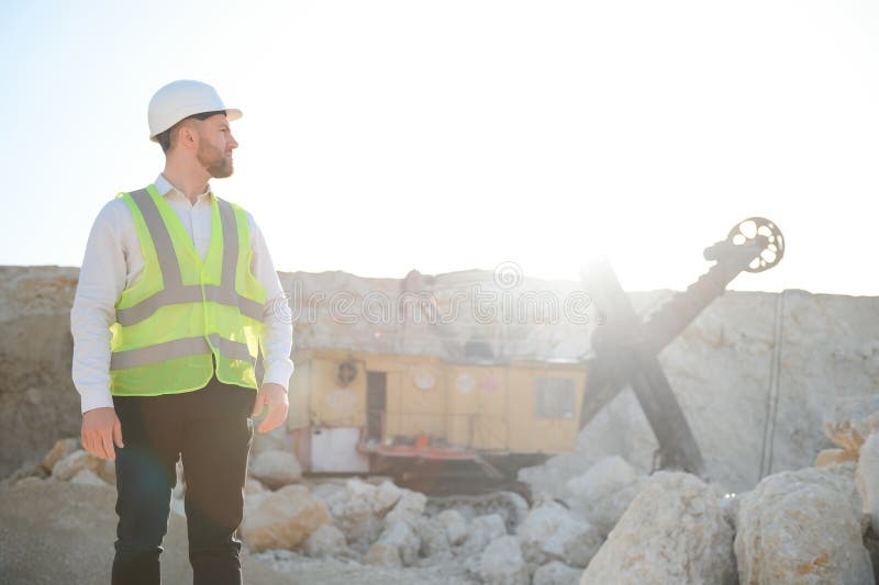 Male Worker with Bulldozer in Sand Quarry Stock Photo - Image of people ...