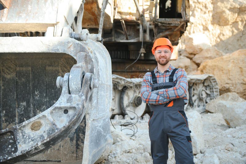 Male Worker with Bulldozer in Sand Quarry Stock Photo - Image of ...