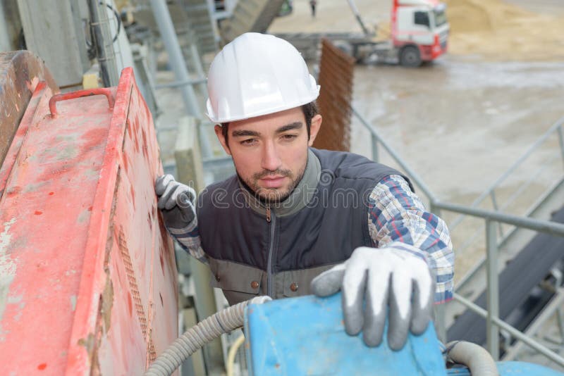 Male Worker and Cement Factory Inspection Stock Photo - Image of labor ...