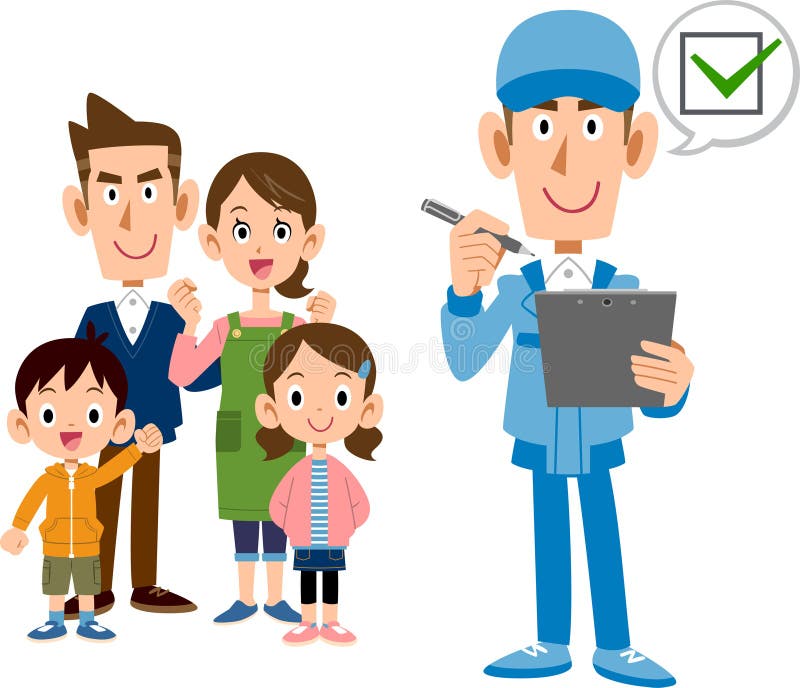 A Male Worker Checking Important Points with Family Stock Vector ...