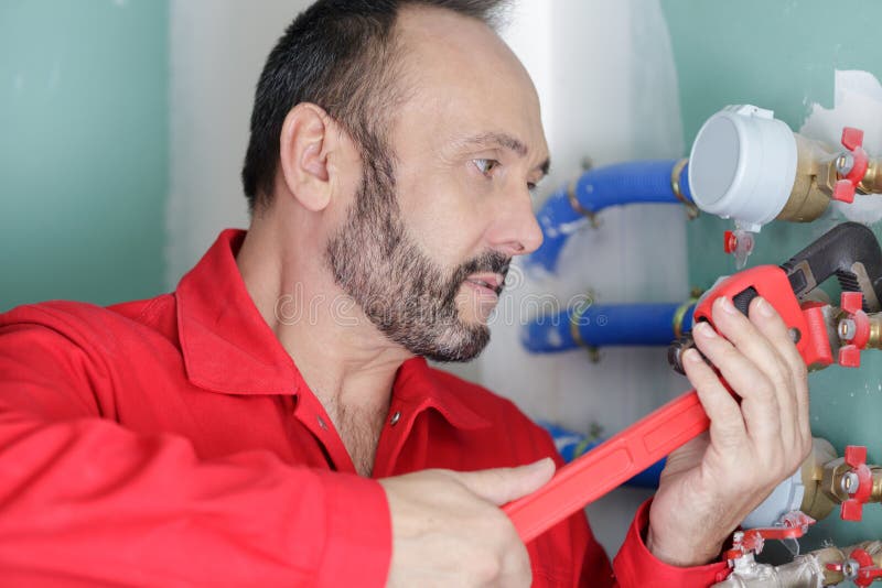 Male Worker Checking Water Meter Stock Photo - Image of drop, counter ...