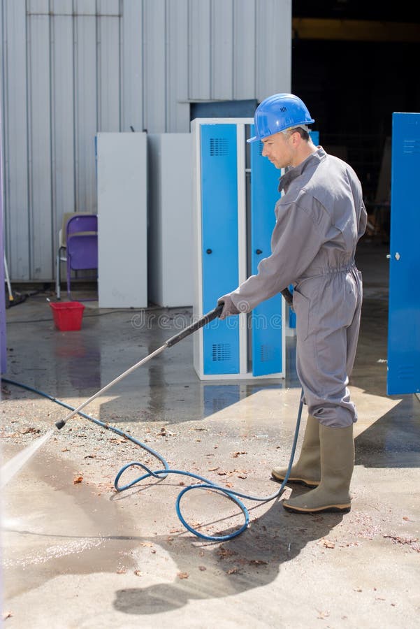 Male Worker Cleaner Outdoors Stock Image - Image of washing, male ...
