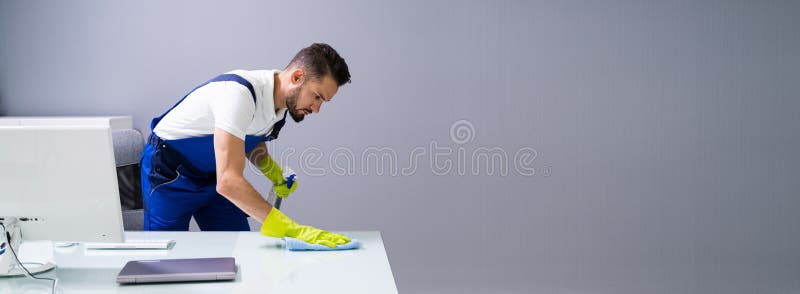 Male Worker Cleaning Office Stock Photo - Image of glass, space: 219163000