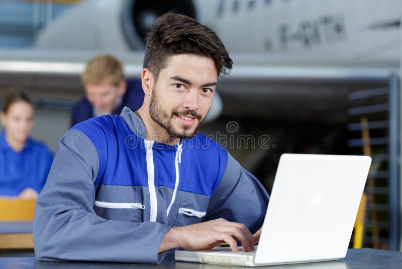 Male Worker Computer Diagnosing Stock Photo - Image of motor, machine ...