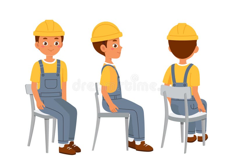 Male Worker Constructor. Man in Hardhat Sitting on Chair. Kit for Creating Animations Stock ...