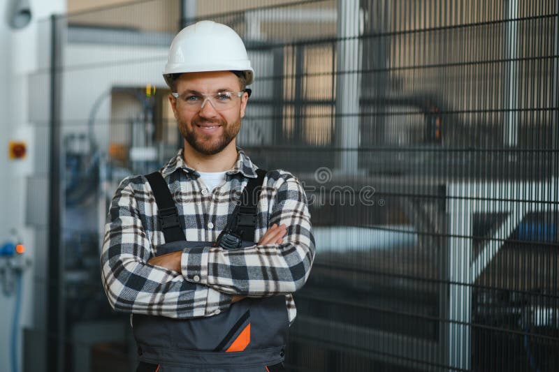 Male worker at a factory stock image. Image of metal - 334804069