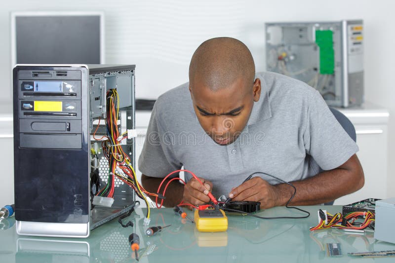 Male Worker Fixing Damaged Computer Stock Image - Image of modern ...