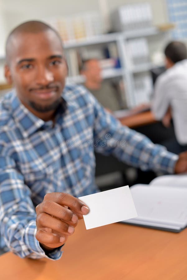 Male Worker Giving Business Card Stock Photo - Image of giving, style ...