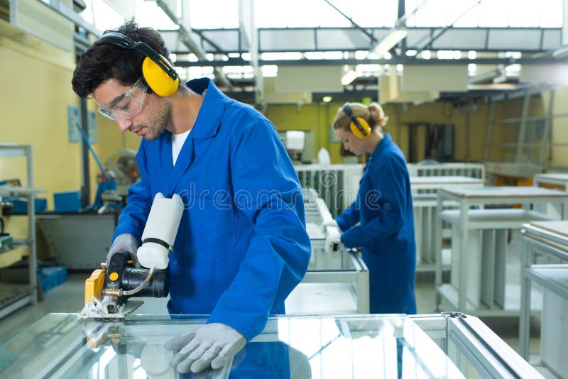 Male Worker Glass Production Factory Stock Photo - Image of gloves ...