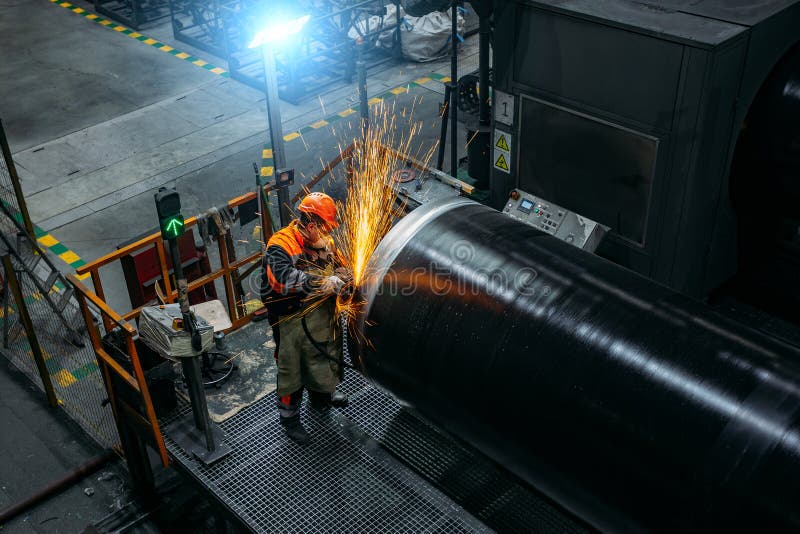 Male Worker Grinding Pipe of Coated Pipe Editorial Image - Image of ...