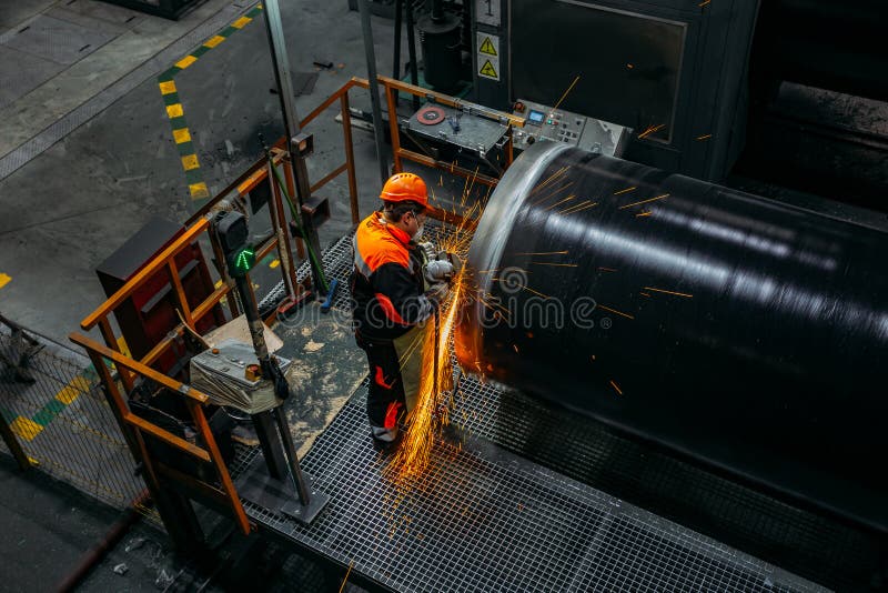 Male Worker Grinding Pipe of Coated Pipe Editorial Image - Image of ...