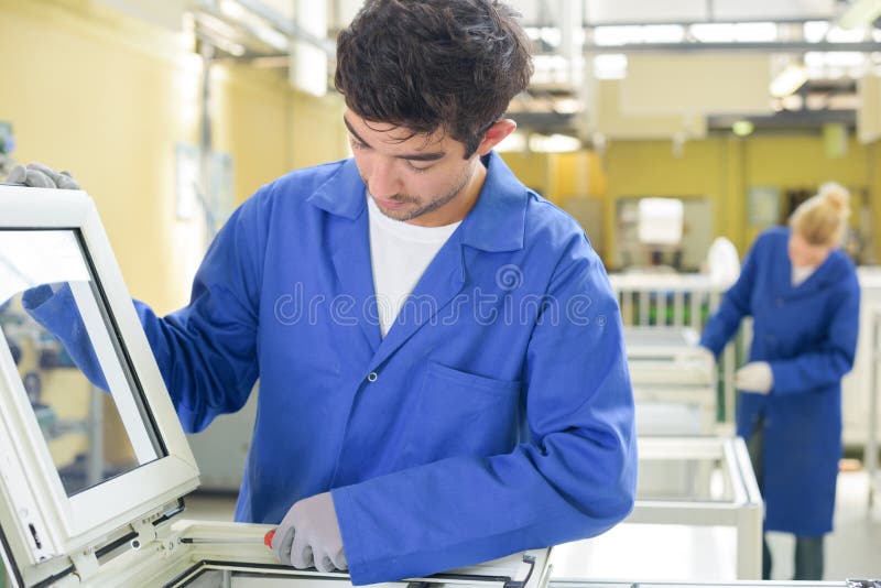 Male Worker Insulating Window Factory Stock Photo - Image of insulation ...