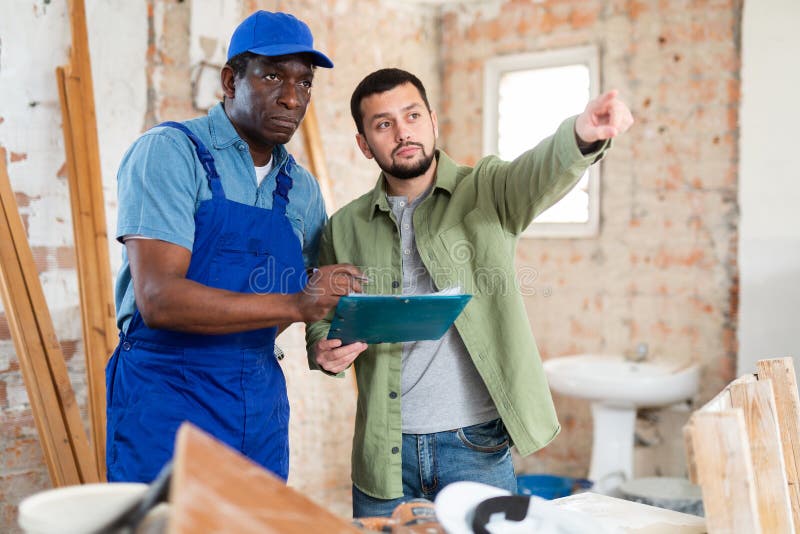 Male Worker Man is Clarifying Details of Work from Foreman Stock Image ...