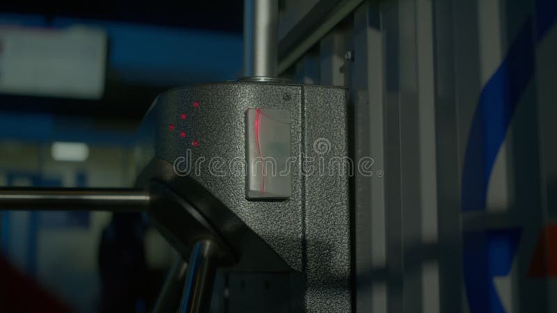 Male Worker Passes through Turnstile by Scanning Card Stock Video ...