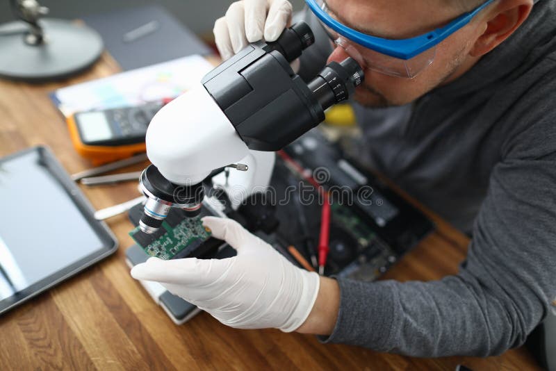 Male Worker Pc Repair Service in White Protective Stock Photo - Image ...