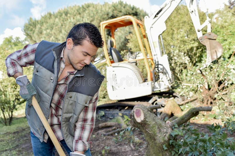 Male worker scooping dirt stock photo. Image of plant - 281911930