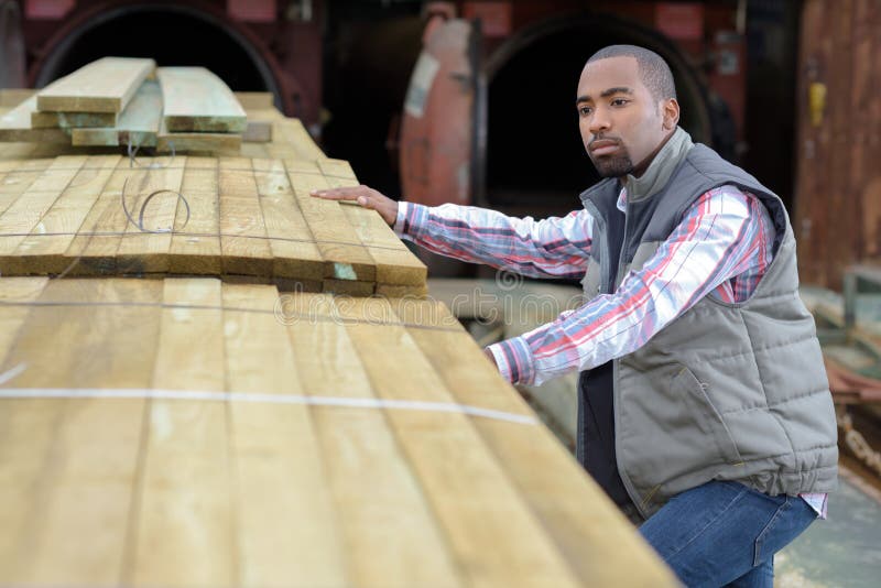 Male worker by stack wood stock photo. Image of finished - 102660476