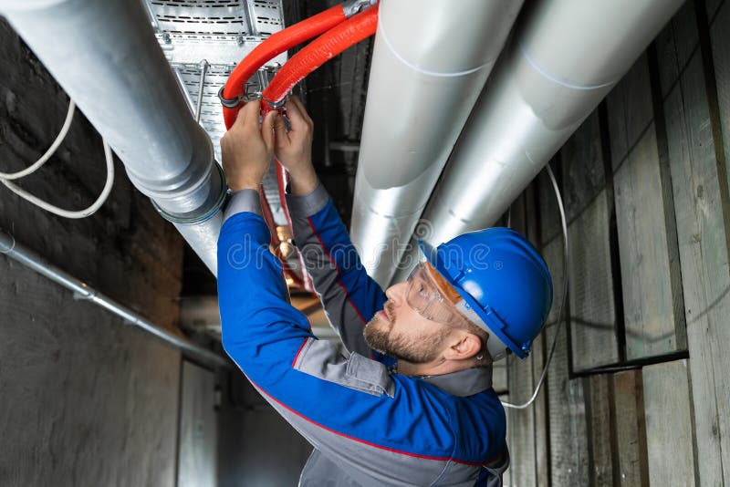 Male Worker Checking Cables Stock Photo - Image of professional ...