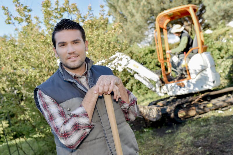 Male Worker Working As Landscape Gardener Stock Image - Image of garden ...