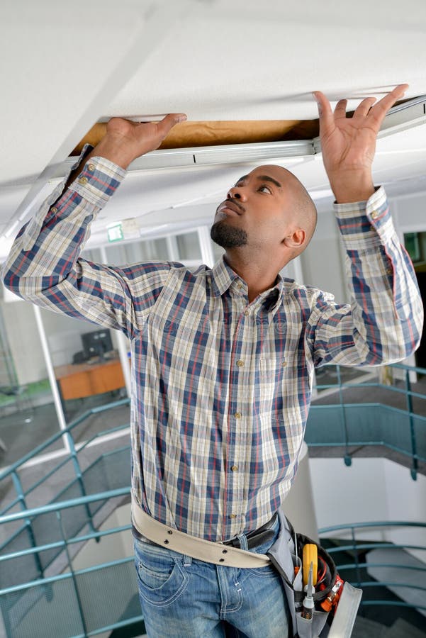Male Worker Working on Ceiling Stock Image - Image of plaster, male ...