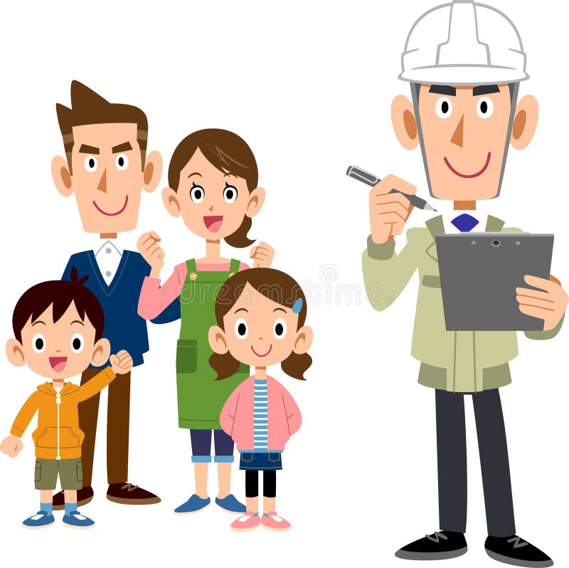 A Male Worker Writing in Documents with Family Stock Vector ...
