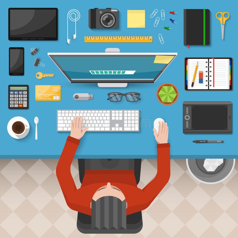 Male Workplace Top View Design Stock Vector - Illustration of poster ...