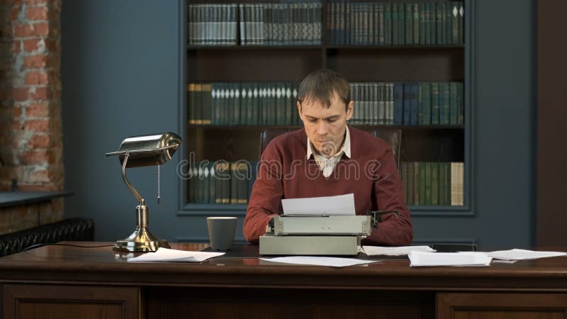 Male Writer Using Vintage Typewriter for Work Stock Image - Image of ...