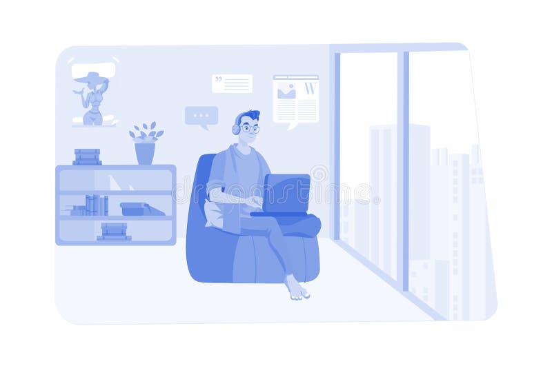 Male Writer Writing a Review for the Magazine Stock Vector ...