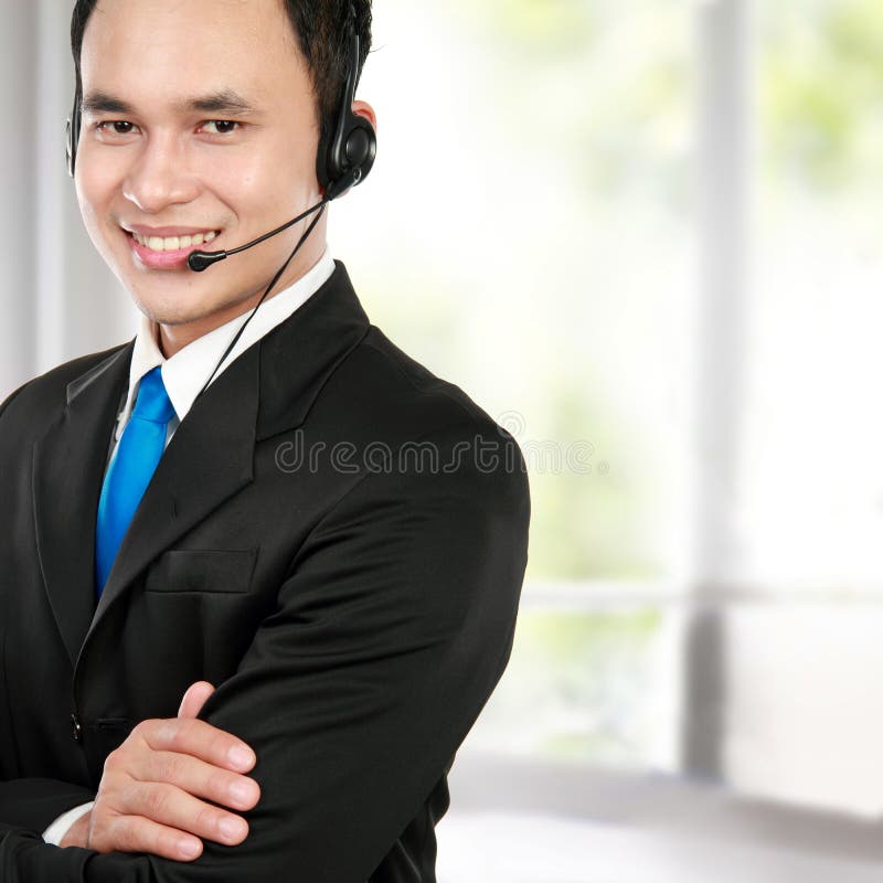 Young Professional Call Center Agent Male Talking Stock Image - Image ...