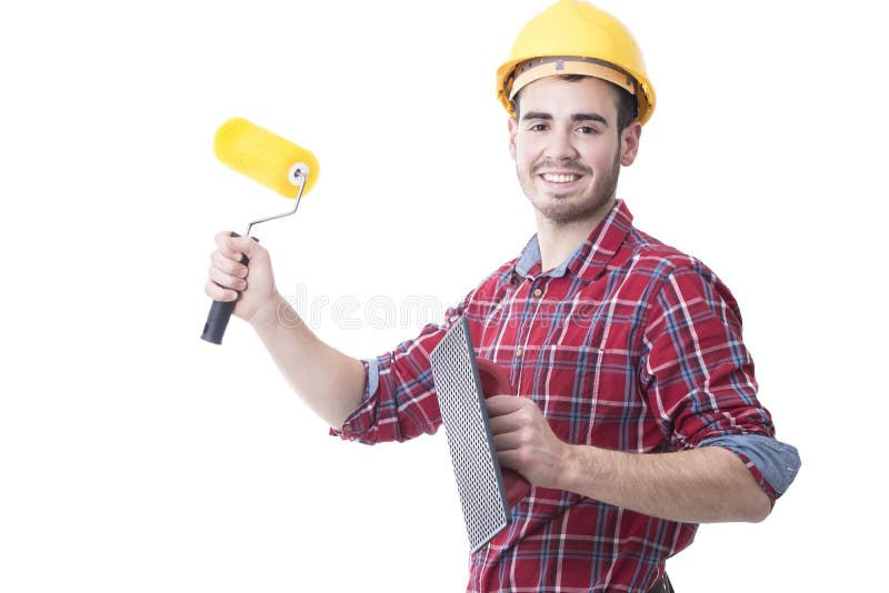 Male Young Smiling with the Paint Stock Image - Image of bricolage ...