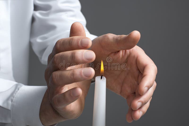 Males Hands Near Candles Flame. Stock Photo - Image of glow, father ...