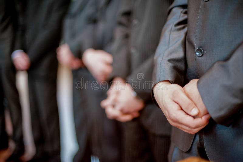 Males Standing in Line. Focus on Hands. Stock Photo - Image of hands ...
