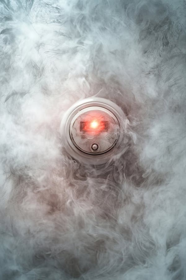 Malfunctioning Smoke Alarm with Red Light Flashing, Surrounded by Thick ...