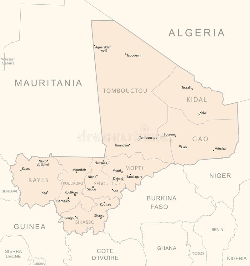 Mali - Detailed Map with Administrative Divisions Country Stock ...