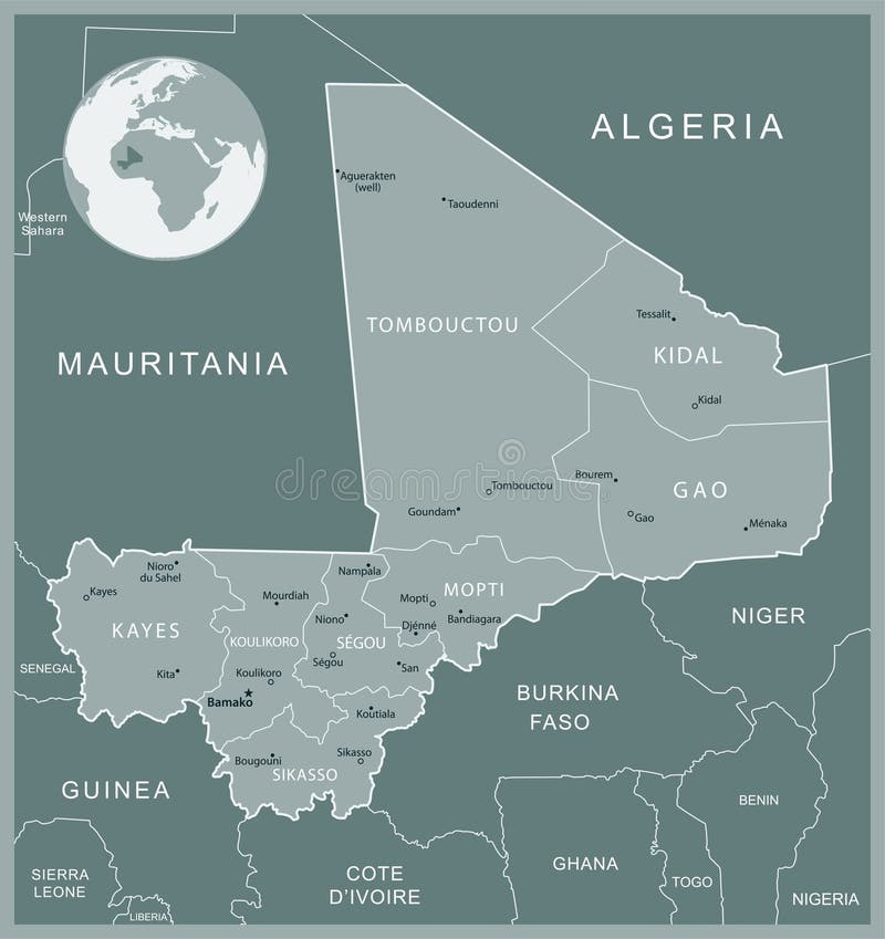 Mali - Detailed Map with Administrative Divisions Country. Vector ...