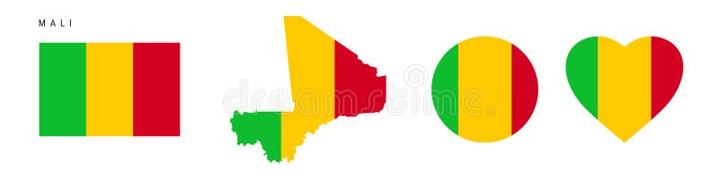 Mali Flag in Different Shapes Icon Set. Flat Vector Illustration Stock ...