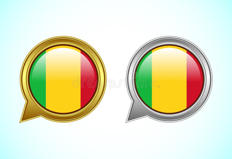 Mali Flag Speech Bubble. Speaking Flag Icon in Gold and Silver Color ...