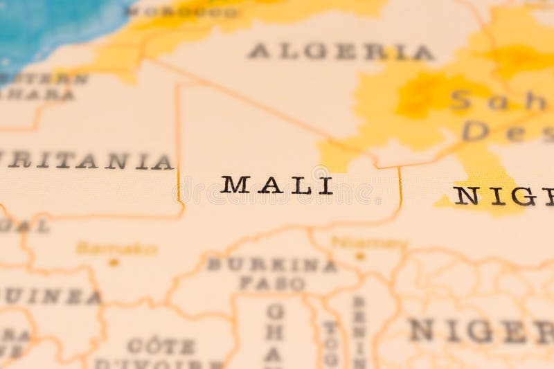 Mali in Focus on a Tilted World Map. Stock Photo - Image of economical ...