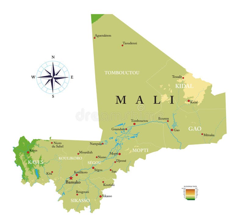 Mali Highly Detailed Physical Map Stock Vector - Illustration of sacopy ...