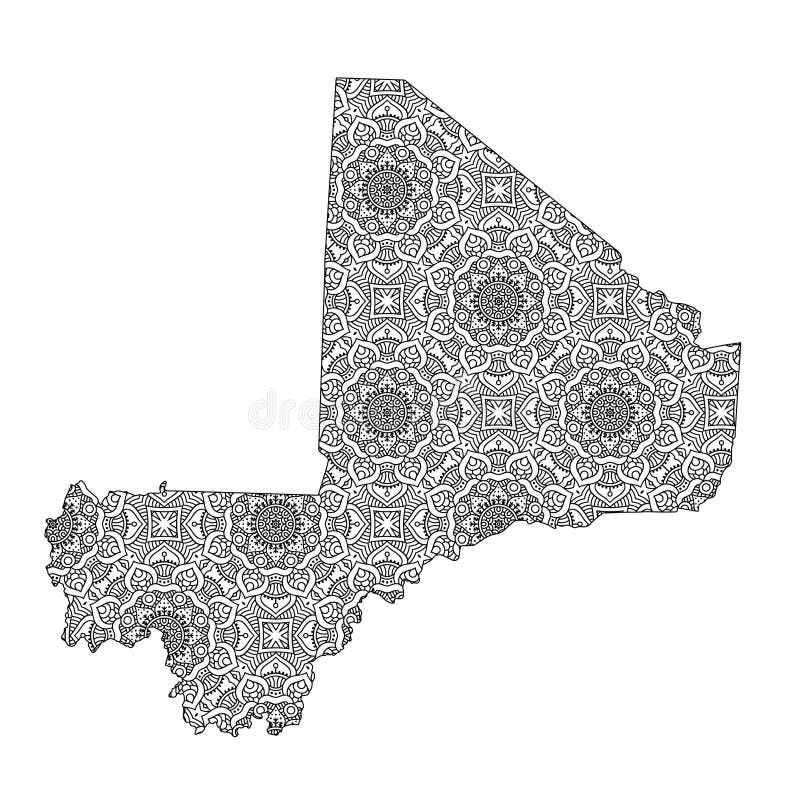 Mali Map with Mandala Design Stock Vector - Illustration of geography ...