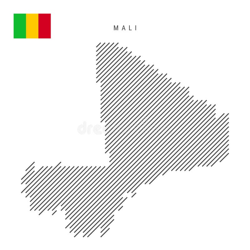 Mali Map from Pattern of Black Slanted Parallel Lines. Flat Vector ...