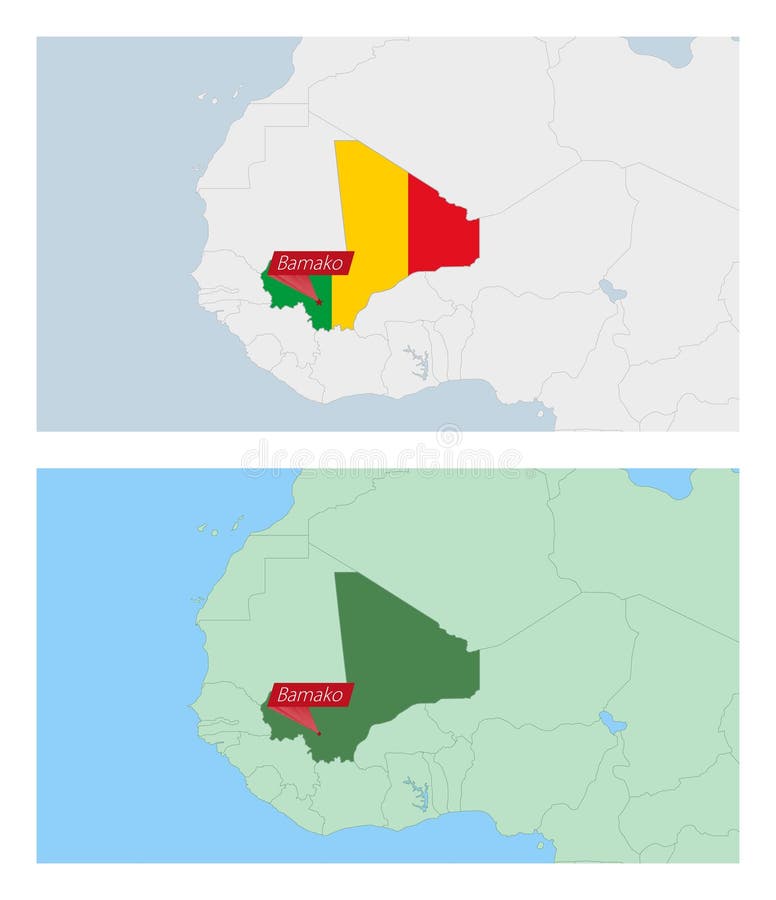 Mali Map with Pin of Country Capital. Two Types of Mali Map with ...
