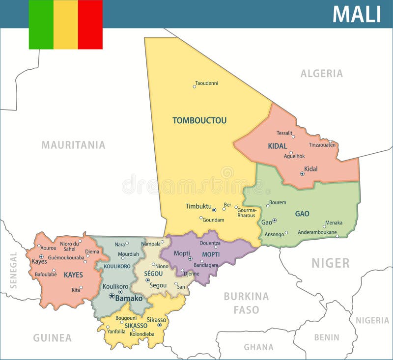 Mali Map Vector New 2024 Colorful - Customizable Layered Political Map ...